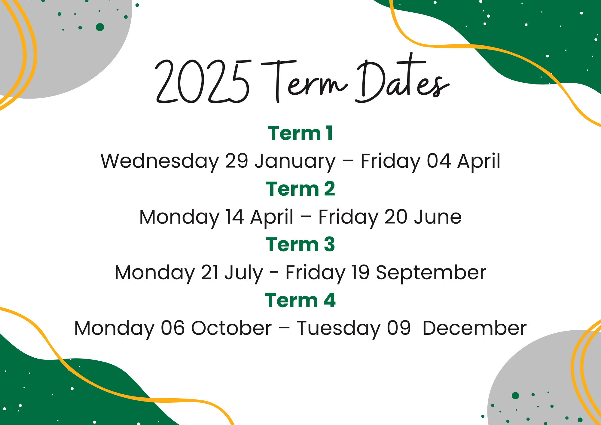 Term Dates - Marrara Christian College